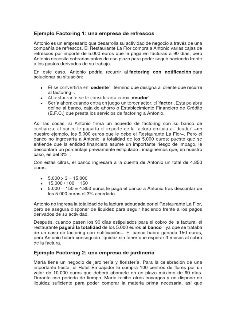 Ejemplo Factoring | PDF | Factoring (Finanzas) | Bancos