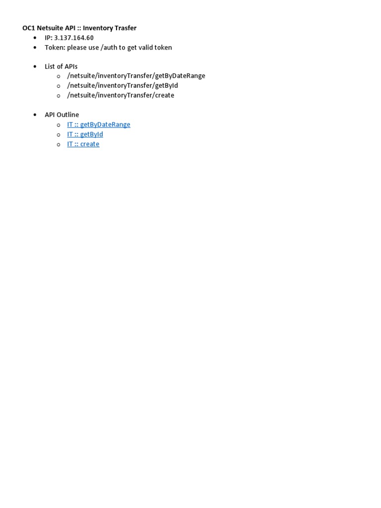 Netsuite API Inventory Transfer Guide | PDF