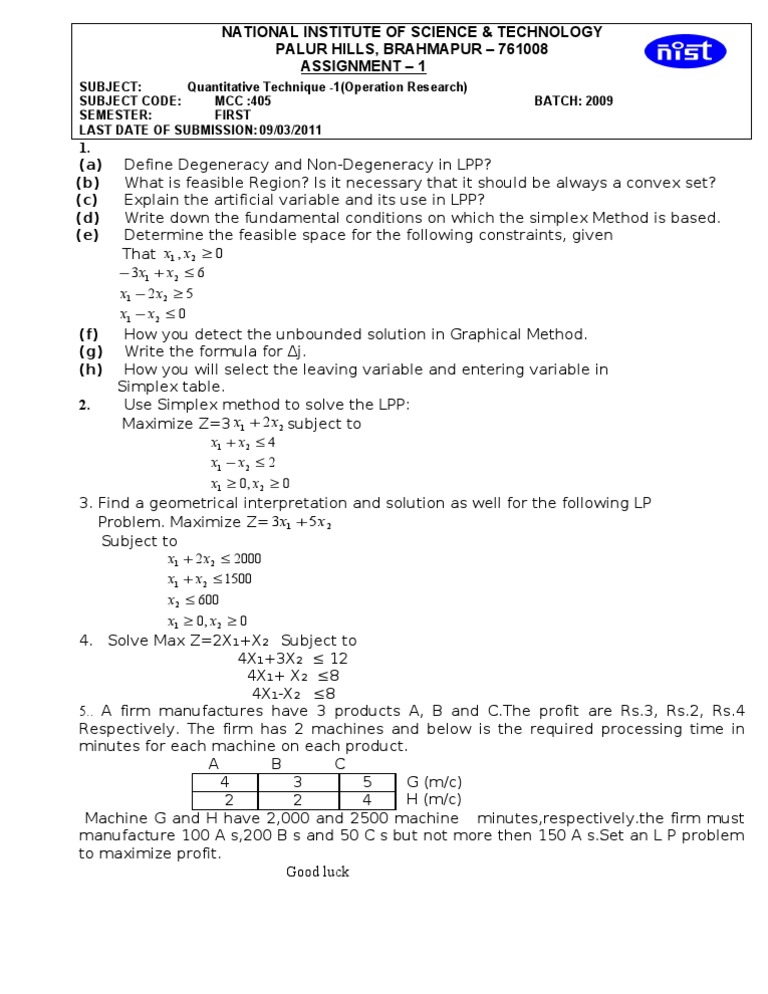 LPP Assignment: Simplex Method & Concepts | PDF