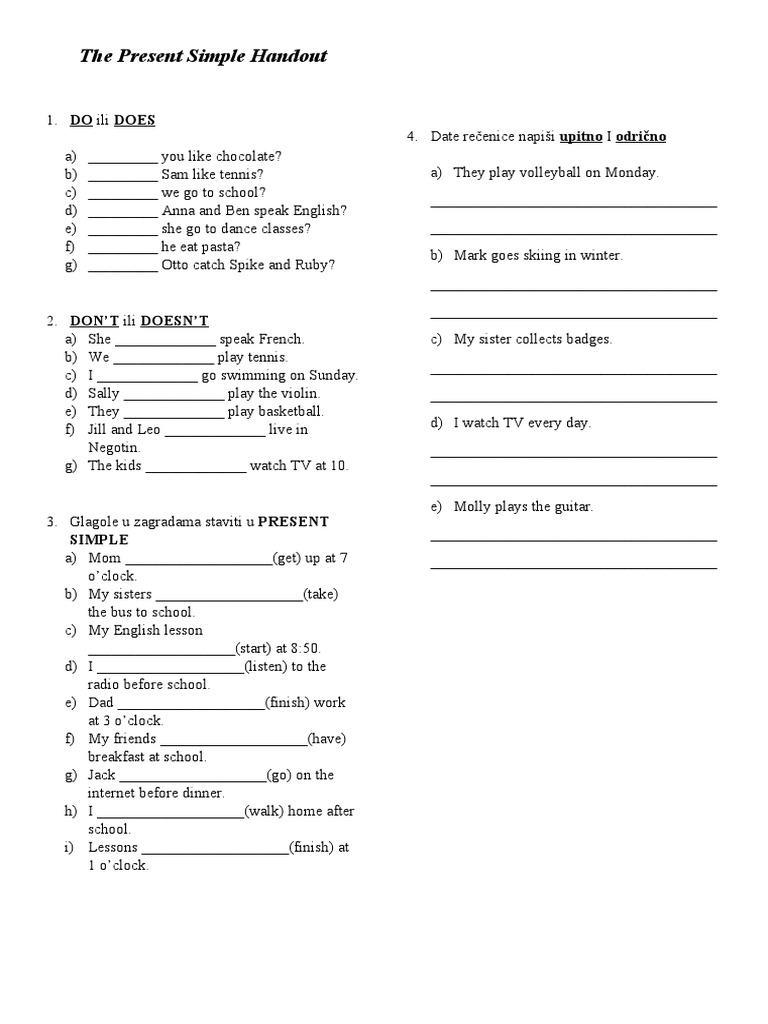 The Present Simple Handout | PDF