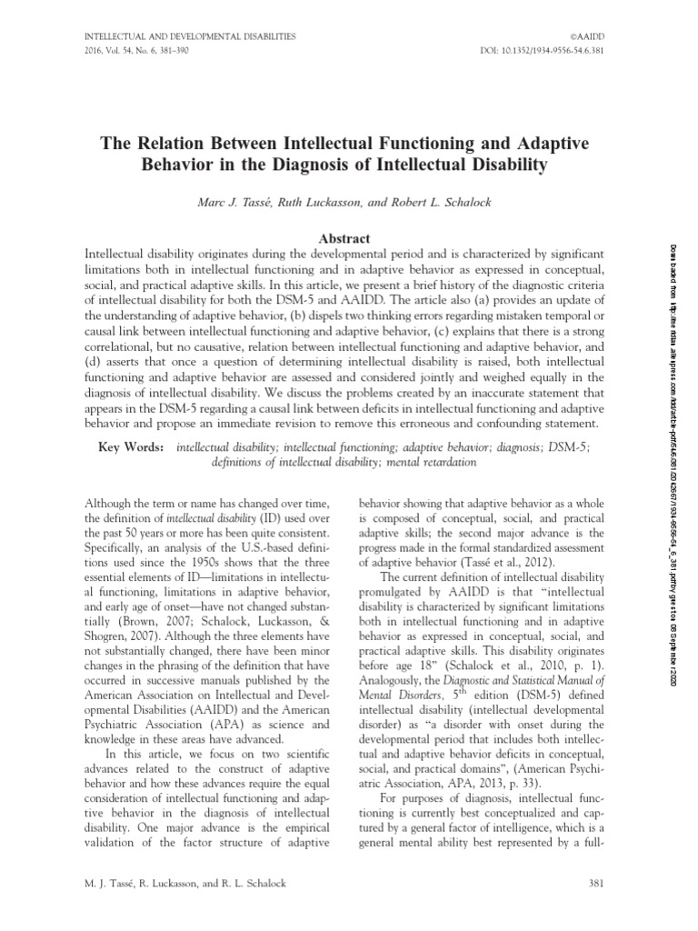 Intellectual Functioning and Adaptive Behavior in ID Diagnosis | PDF ...