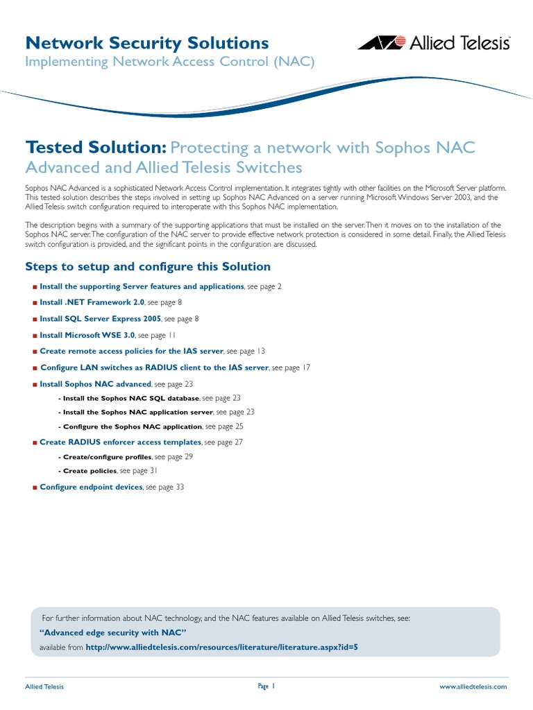 Protecting A Network With Sophos NAC Advanced and Allied Telesis ...
