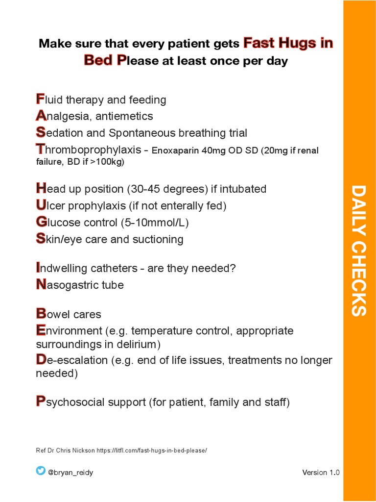 Fast Hugs in Bed Protocol for ICU | PDF