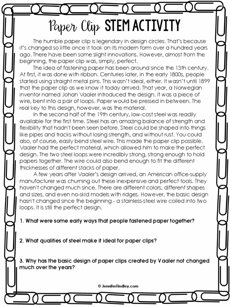 Paper Clip STEM Activity | PDF | Manufactured Goods | Equipment