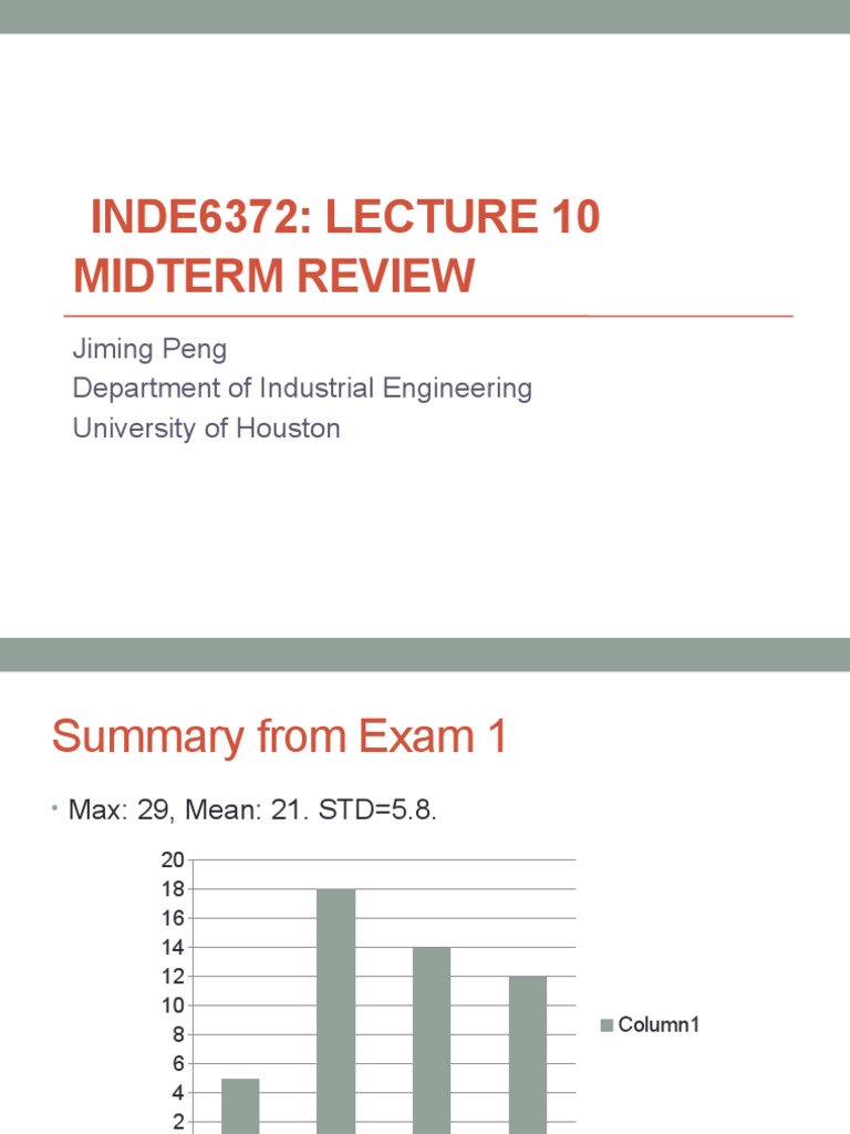 INDE6372: LECTURE 10 Midterm Review: Jiming Peng Department of Industrial Engineering University ...