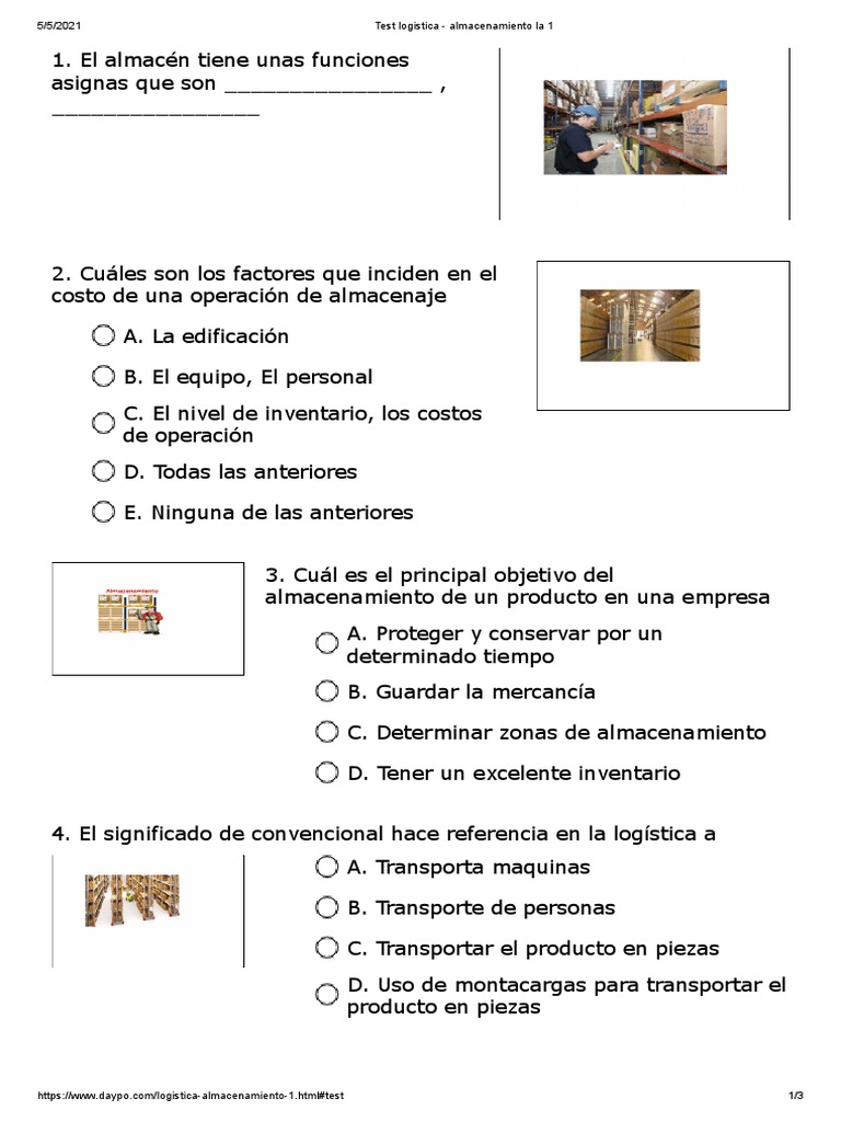 Test de Logística y Almacenamiento | PDF | Logística | Almacén