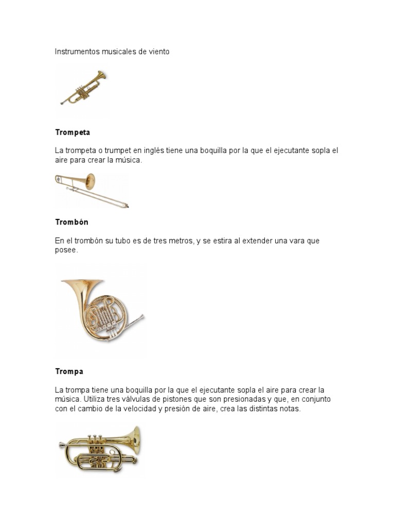 Instrumentos Musicales de Viento | PDF | Instrumentos de latón | Trompeta