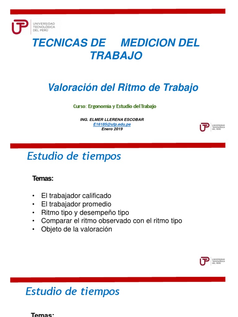 Estudio De Tiempos Ritmo De Trabajo Pdf Ritmo Planificación