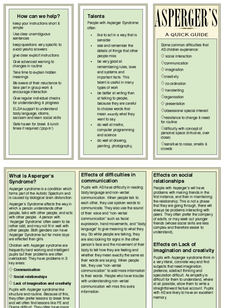 Asperger Leaflet PDF Export | PDF | Asperger Syndrome | Nonverbal ...