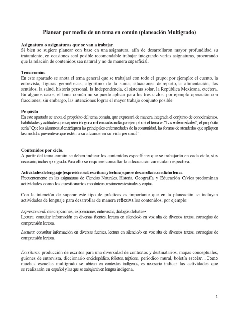 Planeacion Multigrado | PDF | Comprensión lectora | Planificación