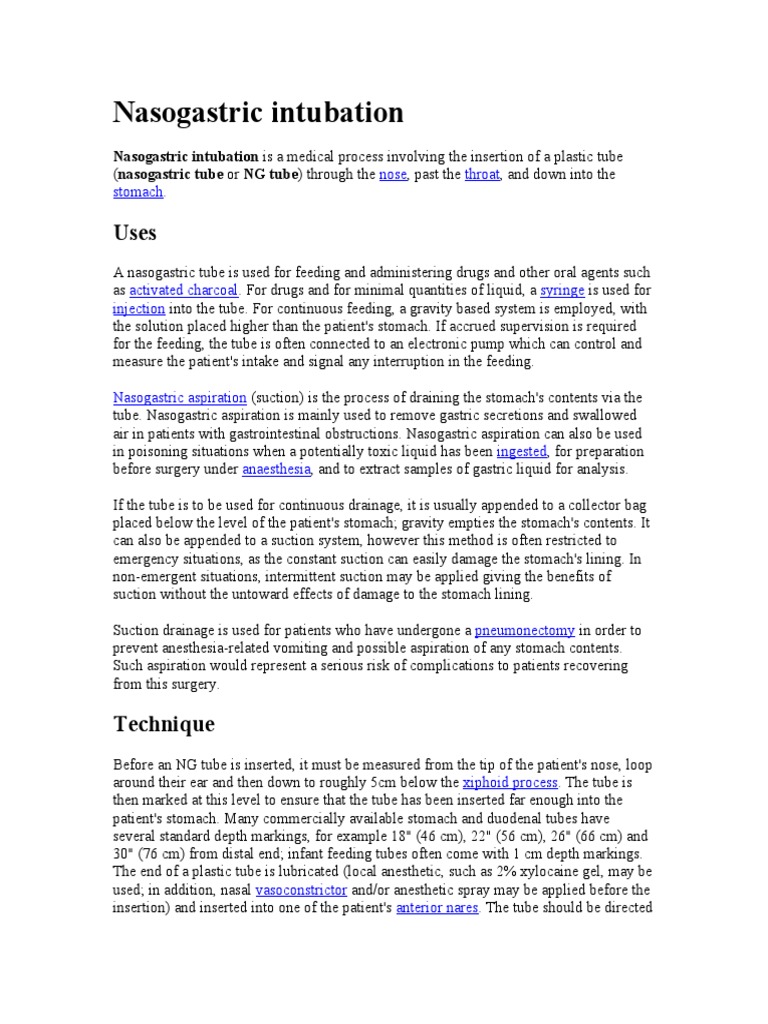 Nasogastric Intubation | PDF | Medical Specialties | Gastroenterology