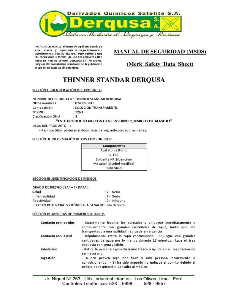 Msds-Thinner Standar | PDF | Agua | Materiales