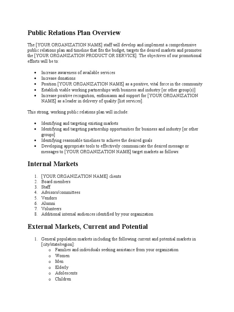 Public Relations Plan Overview | PDF | Public Relations | News