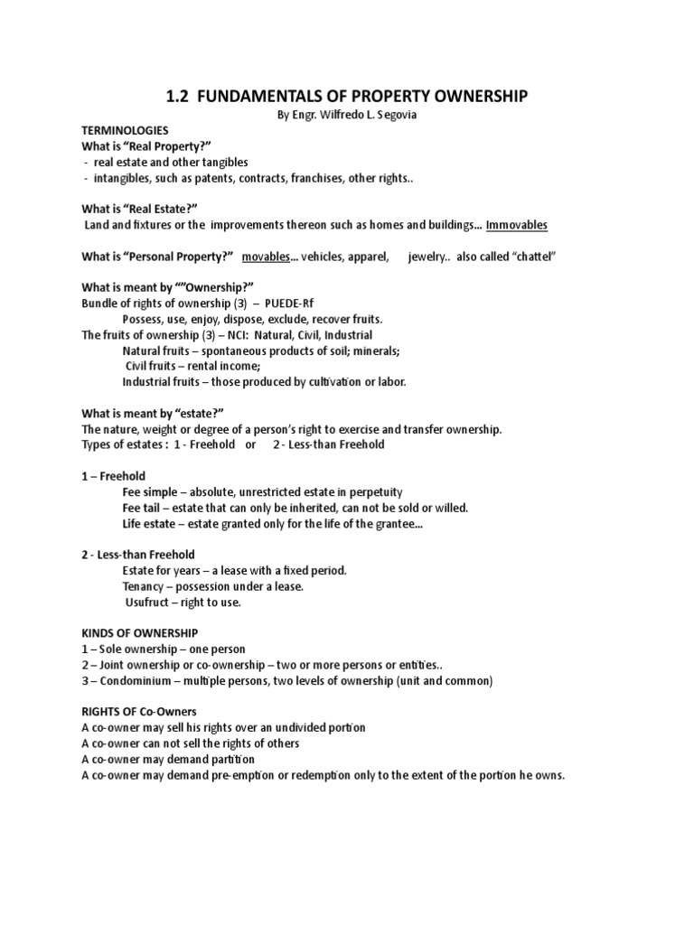 1.1 Fundamentals of Property Ownership | PDF | Fee Simple | Ownership