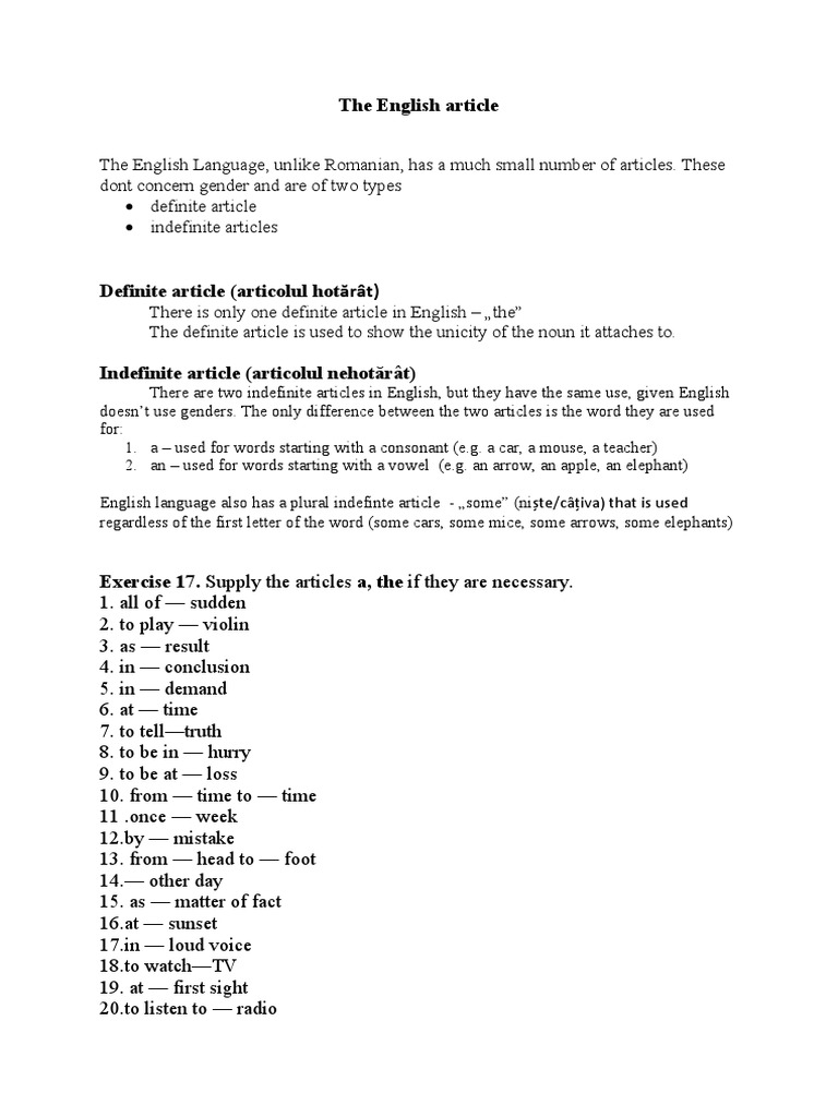 The English Article | PDF | English Language | Grammatical Gender