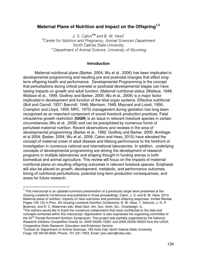Caton e Hess 2010 - Maternal Plane of Nutrition and Impact On The ...