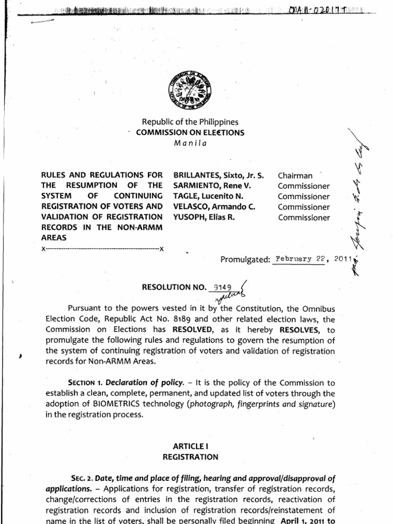 COMELEC Resolution 9149 | PDF