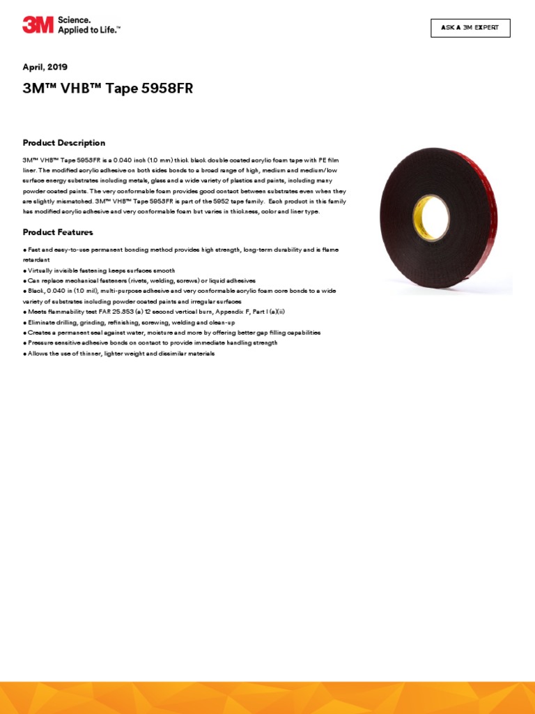 3m VHB Tape 5958fr | PDF | Adhesive | Safety