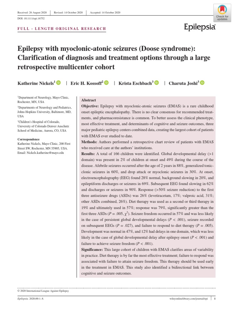 2020 Epilepsy With Myoclonic-Atonic Seizures (Doose Syndrome) | PDF ...