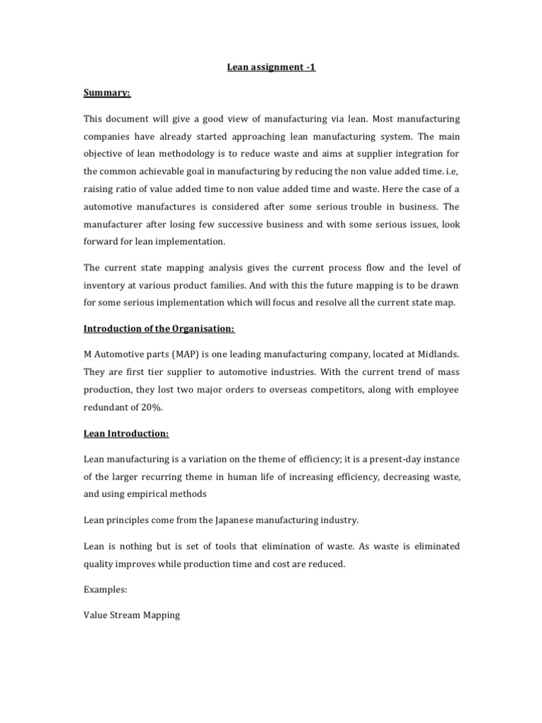 Lean Assignment 1 Pdf Lean Manufacturing Inventory