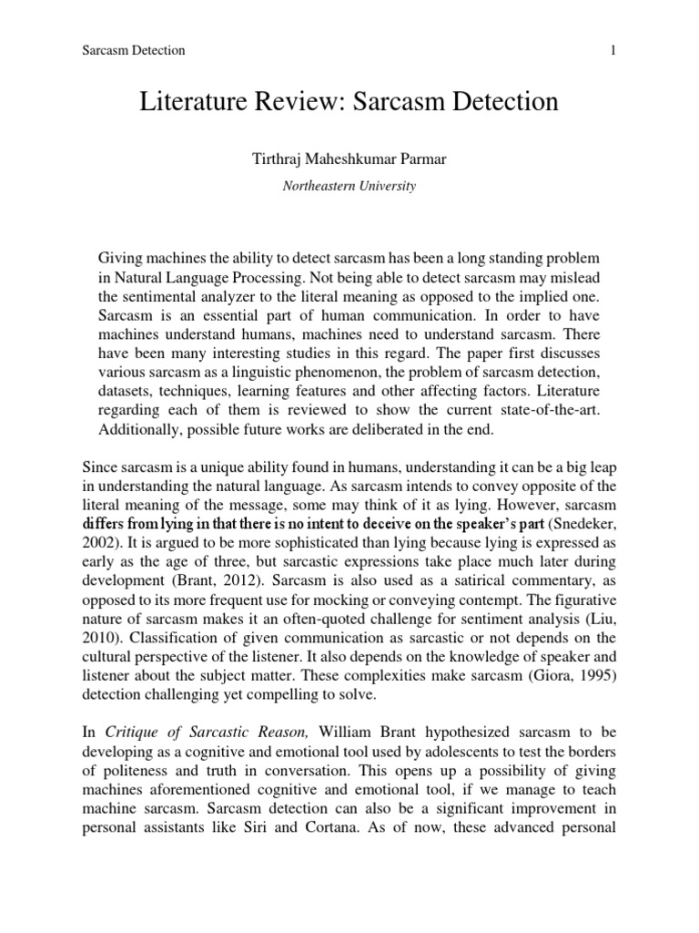 Literature Review Sarcasm Detection Pdf Deep Learning Cognitive