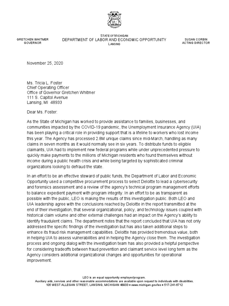Michigan UIA Fraud Management Report | PDF | Unemployment Benefits ...