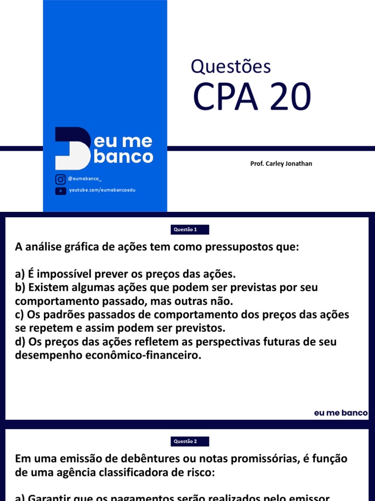 Questões: Prof. Carley Jonathan | PDF | Opção (finanças) | Risco