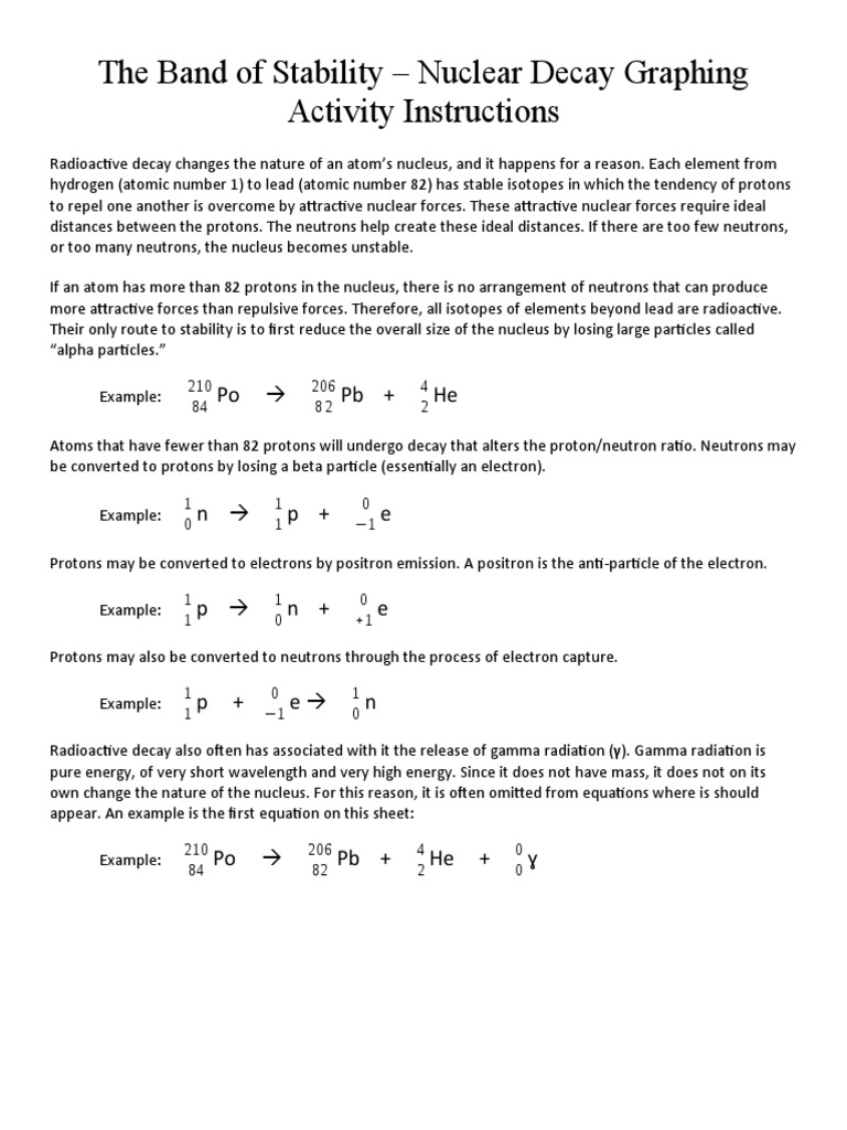 The Band of Stability - Nuclear Decay Graphing Activity Instructions ...
