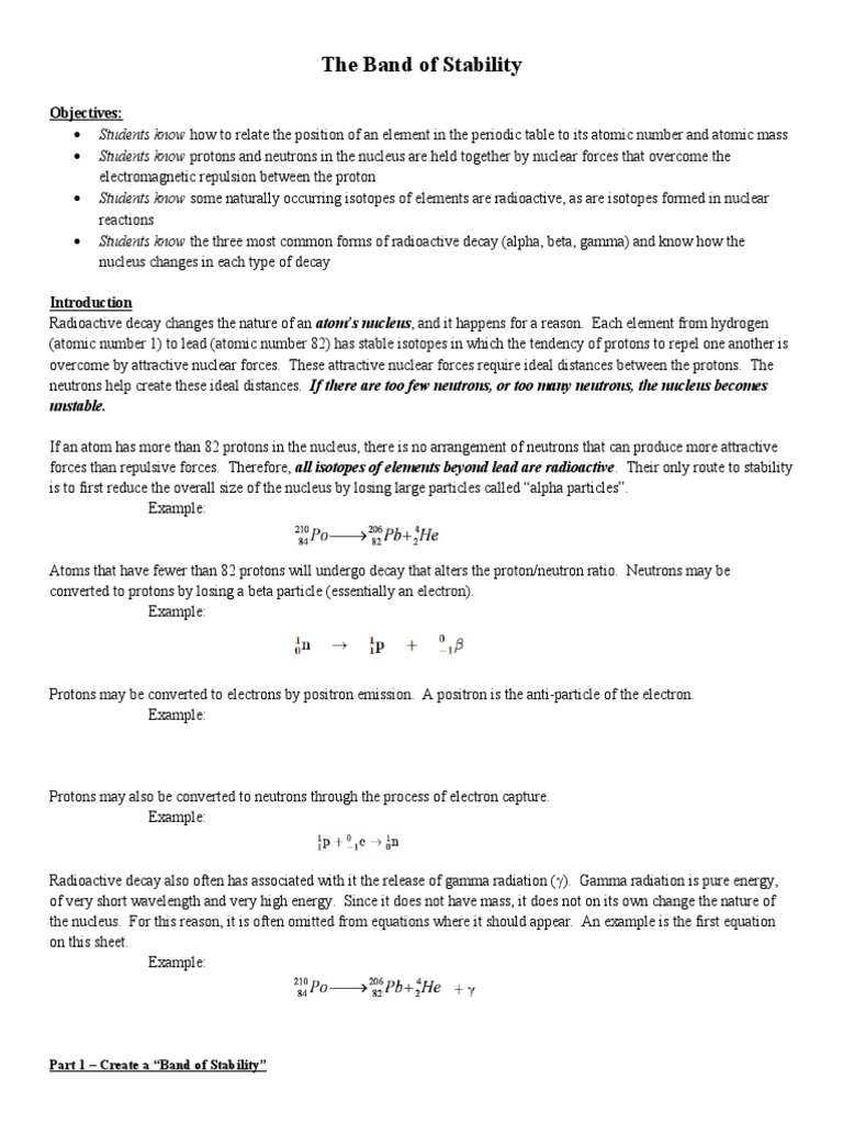 The Band of Stability: Objectives | PDF | Neutron | Nuclear Physics
