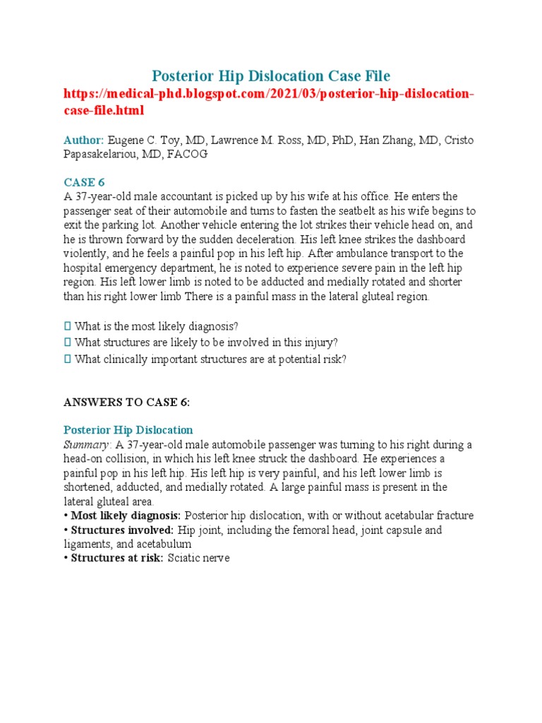 Posterior Hip Dislocation Case File | PDF | Hip | Musculoskeletal System