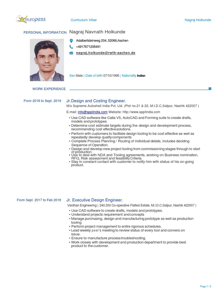 Nagraj Navnath Holkunde: JR - Design and Costing Engineer | Download Free PDF | Engineering ...