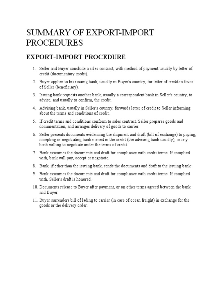 Summary of Export Import Procedure | PDF
