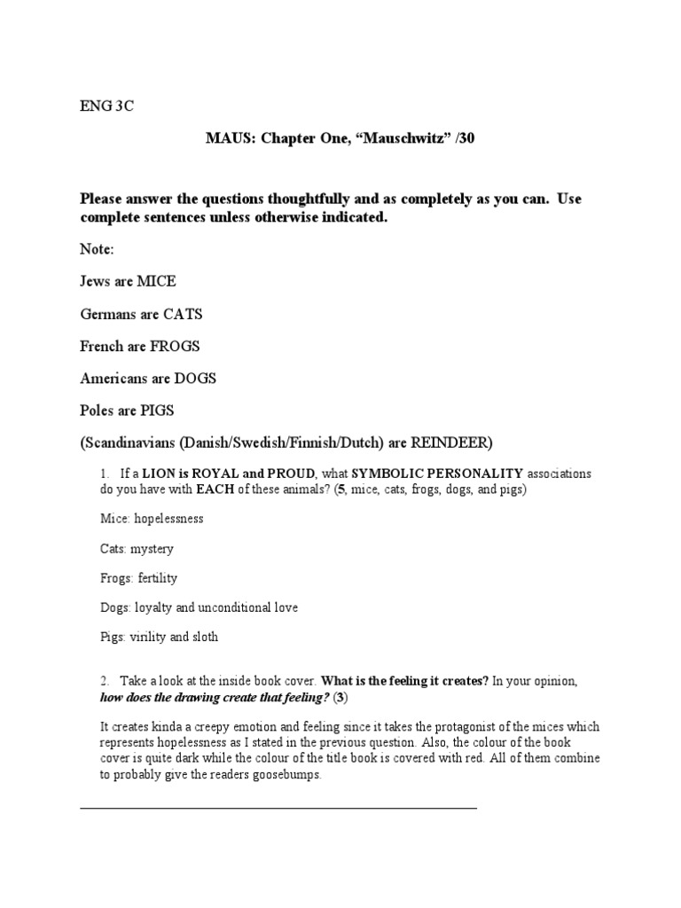 Maus Chapter One Analysis | PDF | Antisemitism | Jews