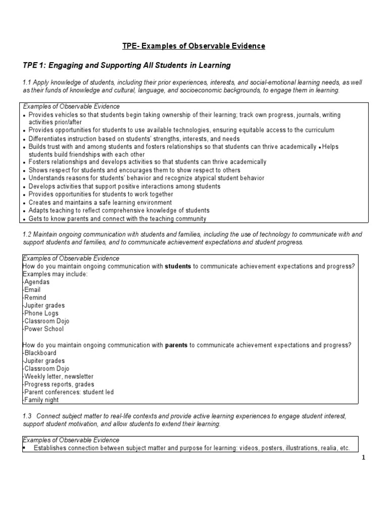 Tpe Examples of Observaable Evidence 20 | Download Free PDF ...
