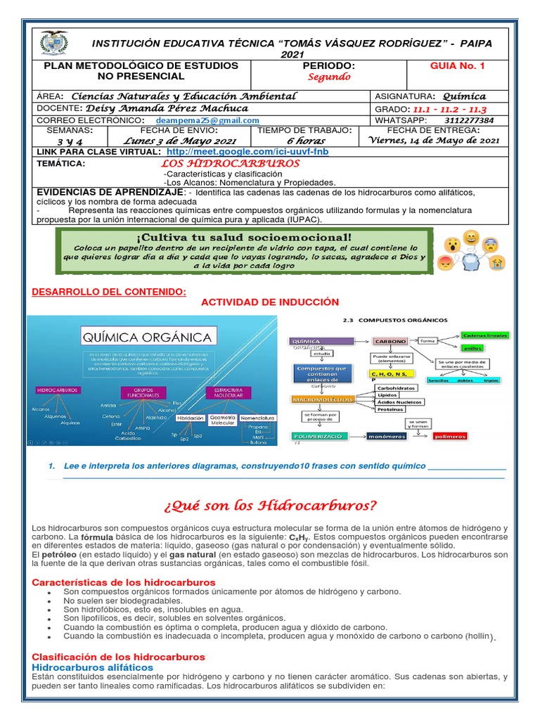 GRADO 11° - GUIA No.2 - QUIMICA - 2° P | PDF | Alcano | Hidrocarburos