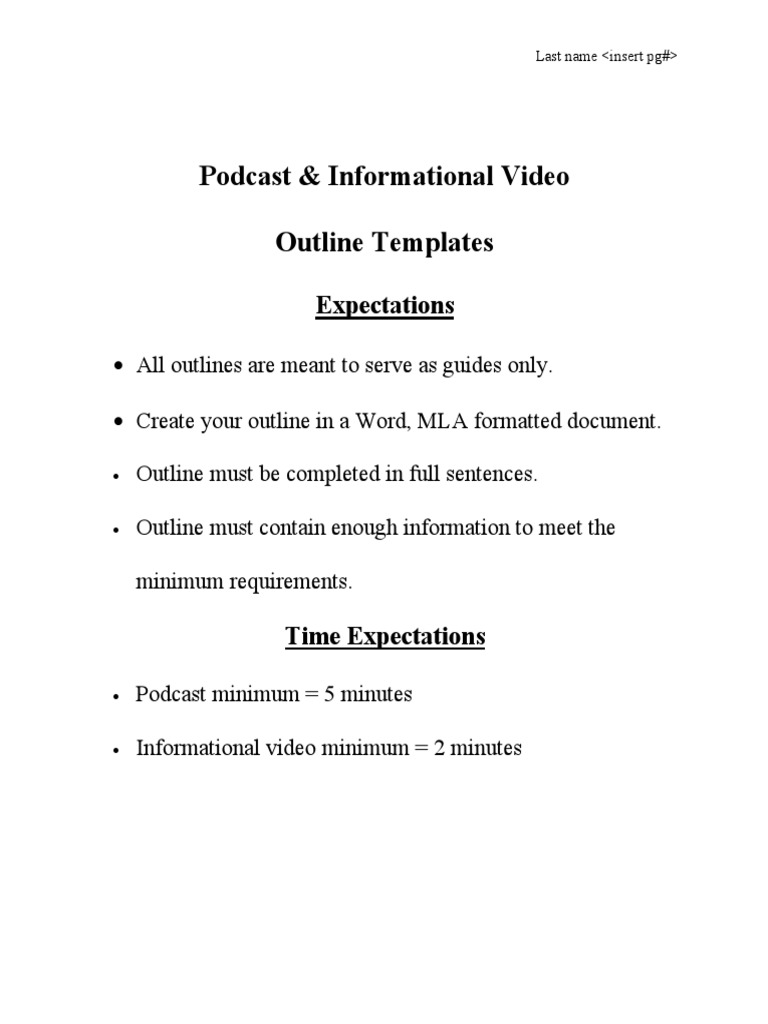 Podcast and Informational Video Outline Templates | PDF | Question ...