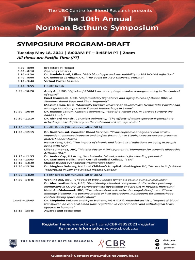 NBS 2021 Program - Updated May 13 | PDF | Bleeding | Immunology