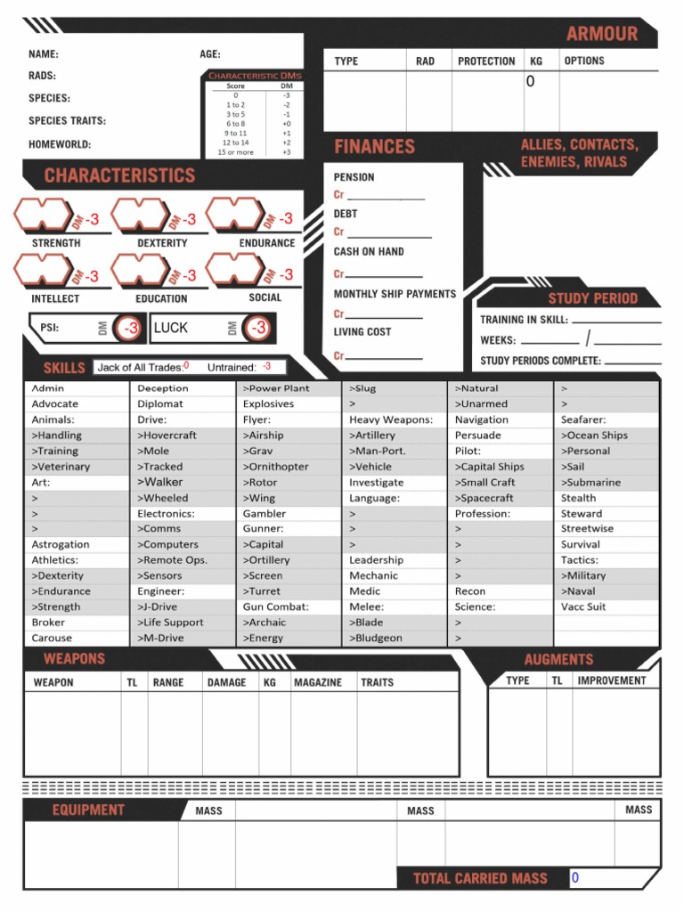 Character Creation Sheet Fillable Traveller | PDF