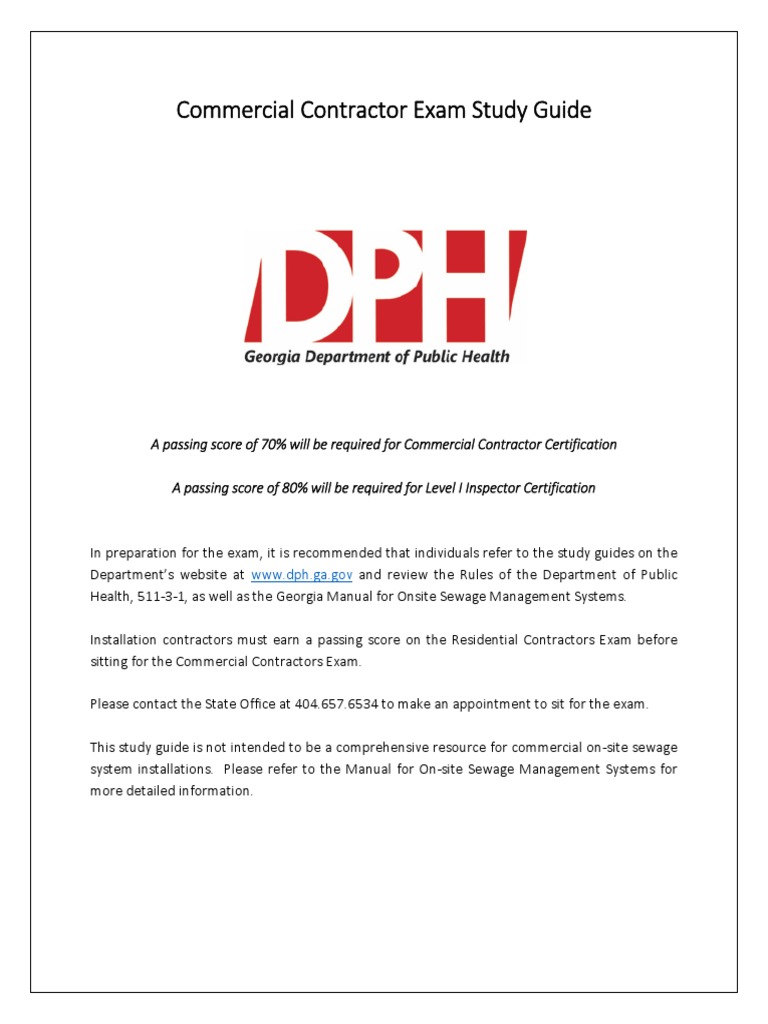 Commercial Contractor Exam Study Guide | PDF | Wastewater | Septic Tank