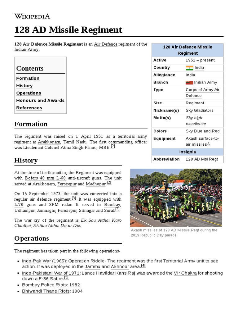 128 AD Missile Regiment | PDF | Anti Aircraft Warfare | Regiment