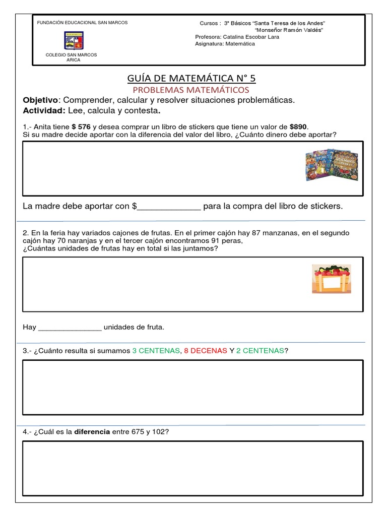 Problemas Matemáticos para 3° Básico | PDF