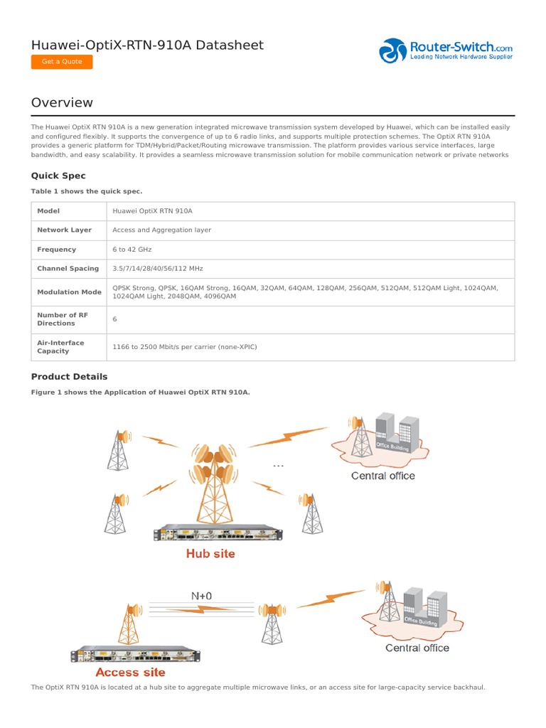 Huawei Optix RTN 910a Datasheet | PDF | Computer Network | Ethernet