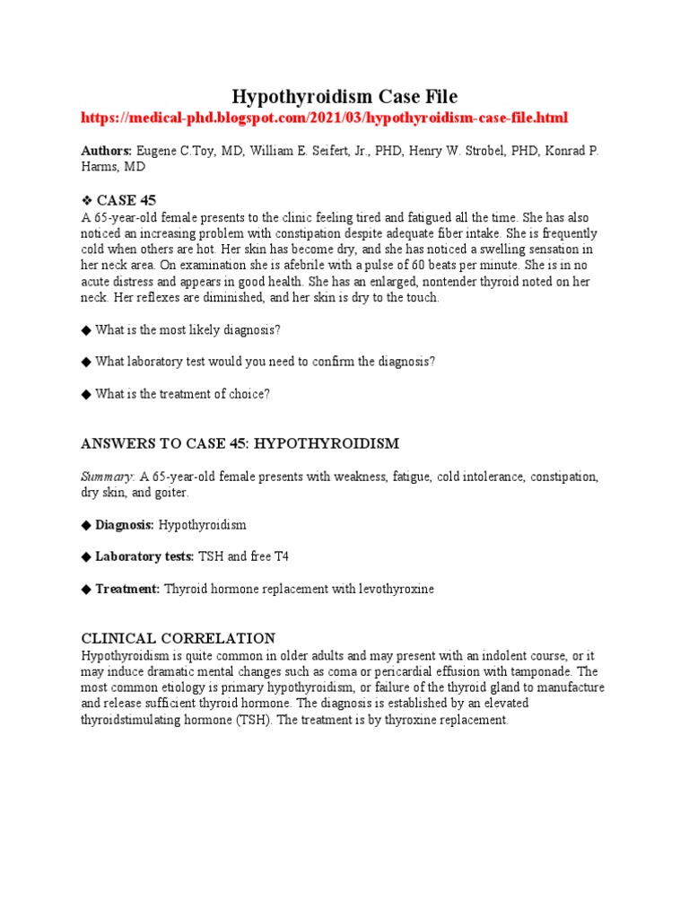 Hypothyroidism Case File | PDF | Thyroid Stimulating Hormone ...