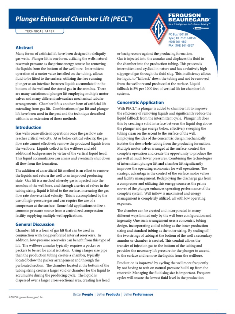Plunger Enhanced Chamber Lift (Pecl) : Technicalpaper | PDF | Casing ...
