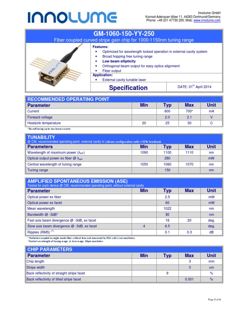 Innolume Gain Chip Spec Sheet | PDF