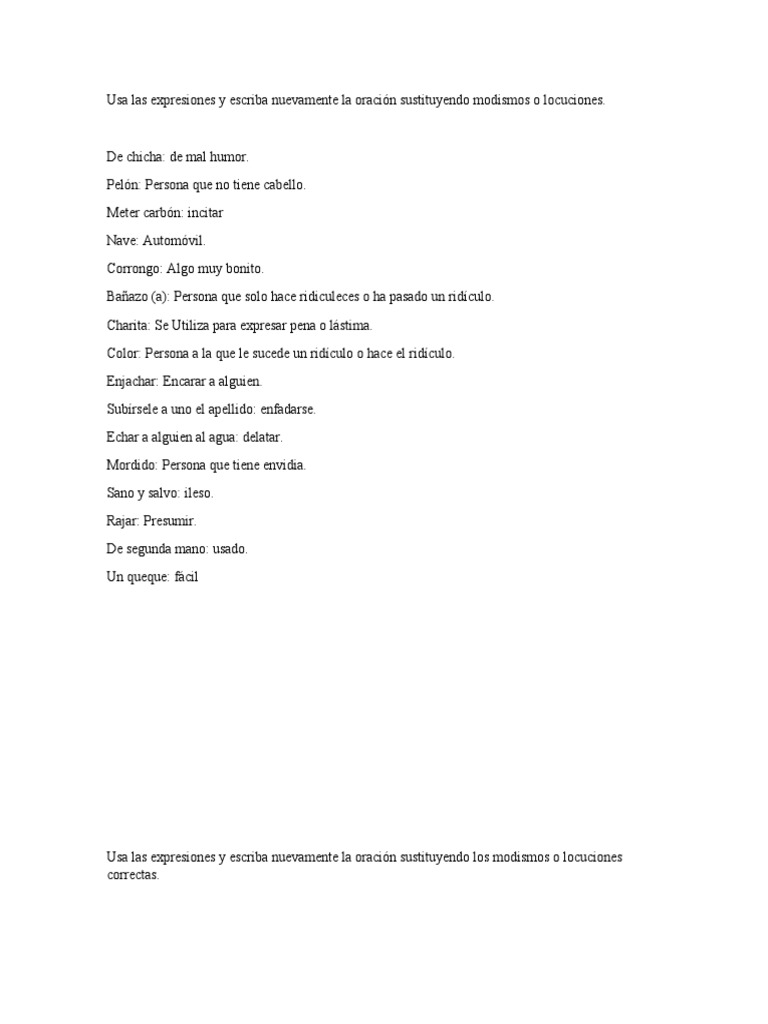 Ejercicios y ejemplos de modismos | PDF