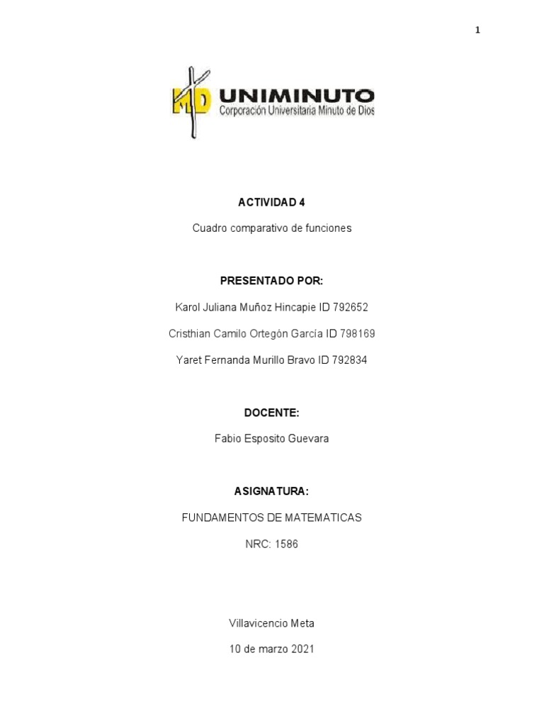 Cuadro Comparativo de Funciones | PDF | Función (Matemáticas) | Análisis Cuadro Comparativo de Funciones | PDF | Función (Matemáticas) | Análisis