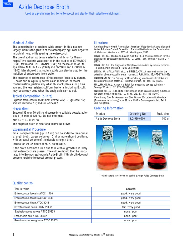 Azide Dextrose Broth for Enterococci Testing | PDF | Microbiology ...