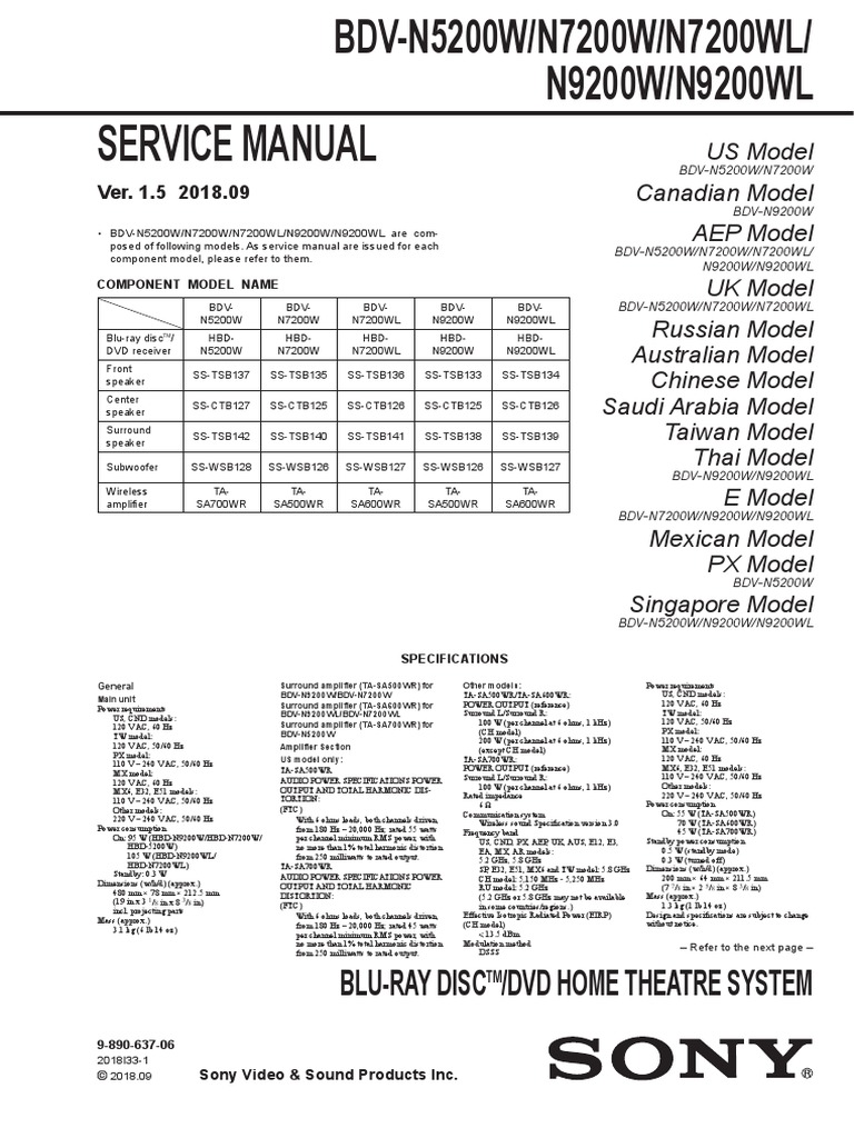 Service Manual: Blu-Ray Disc /DVD Home Theatre System | PDF | Sound ...