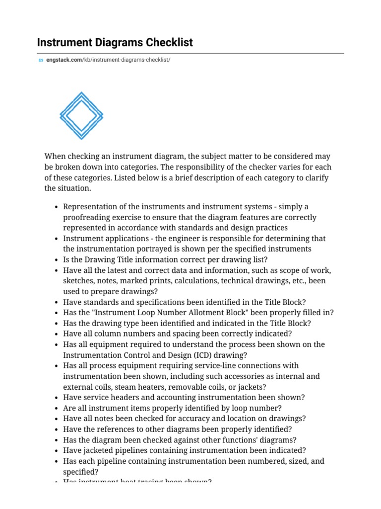 Instrument Diagrams Checklist | PDF | Instrumentation | Valve